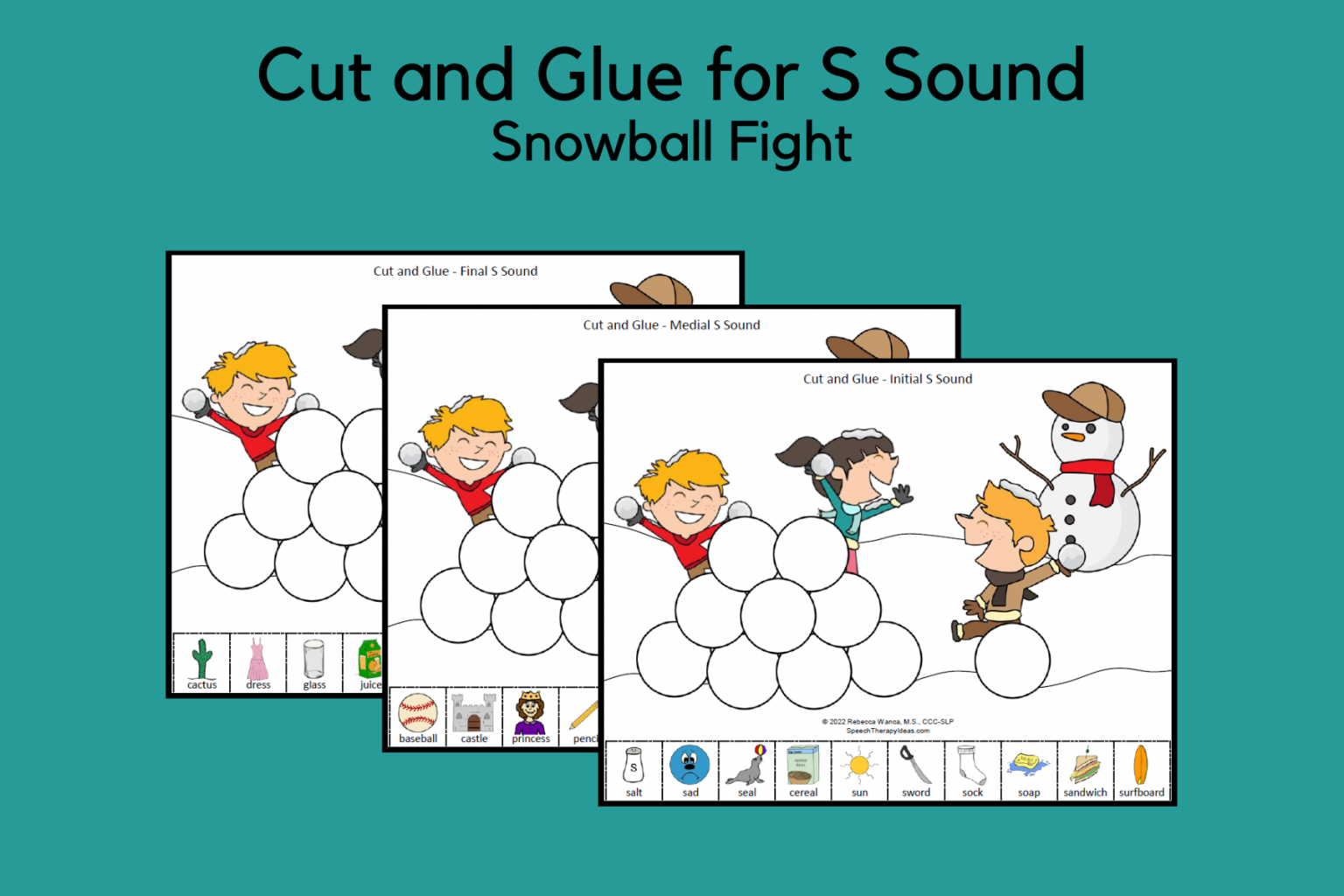 Cut and Glue for S Sound – Snowball Fight | Speech Therapy Ideas