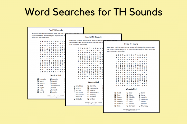 Word Searches for TH Sounds | Speech Therapy Ideas