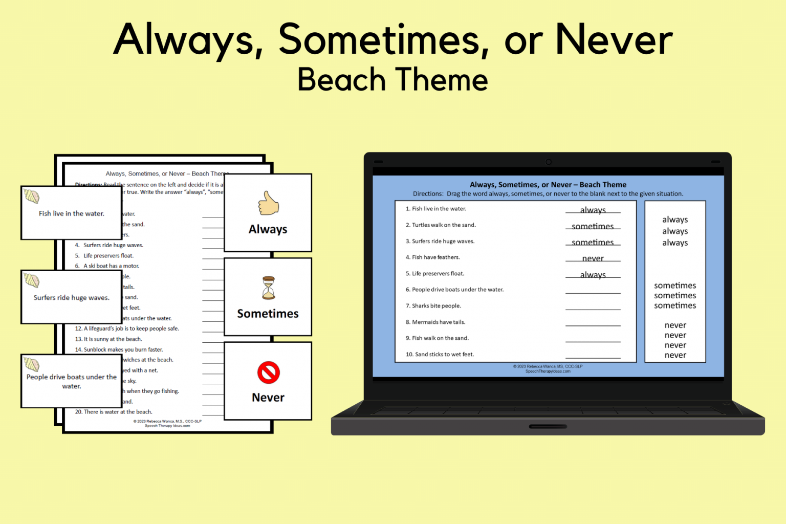 Always, Sometimes, or Never – Beach Theme | Speech Therapy Ideas