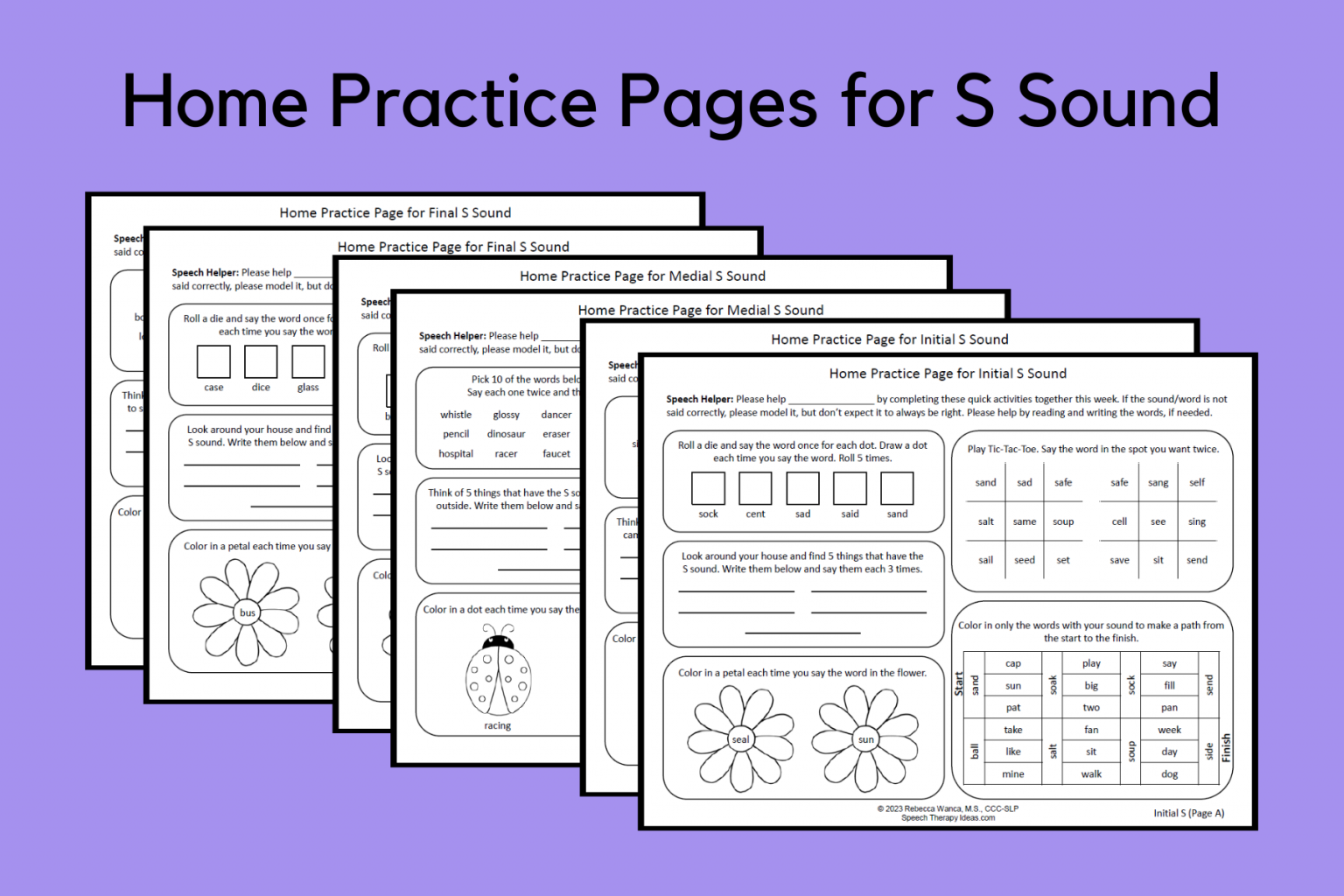 Home Practice Pages for S Sound | Speech Therapy Ideas