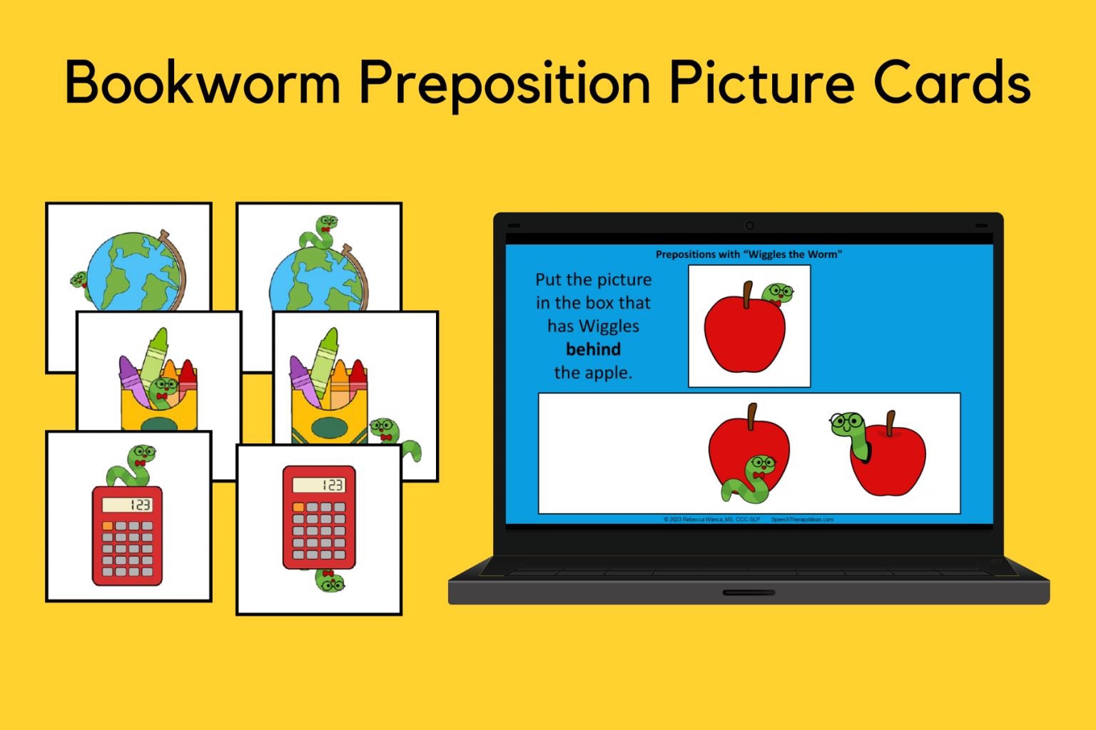Bookworm Preposition Picture Cards | Speech Therapy Ideas