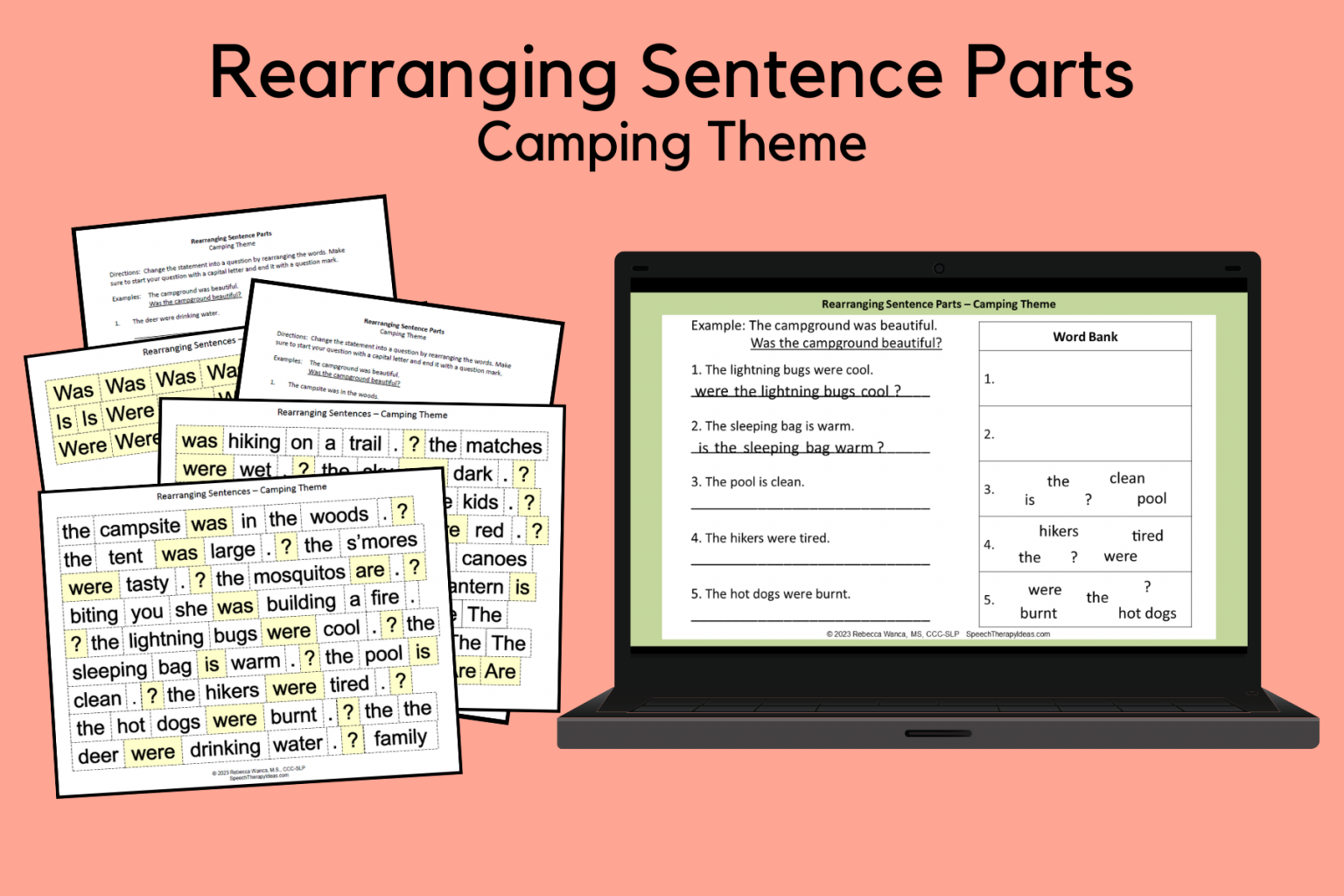 Rearranging Sentence Parts – Camping Theme | Speech Therapy Ideas
