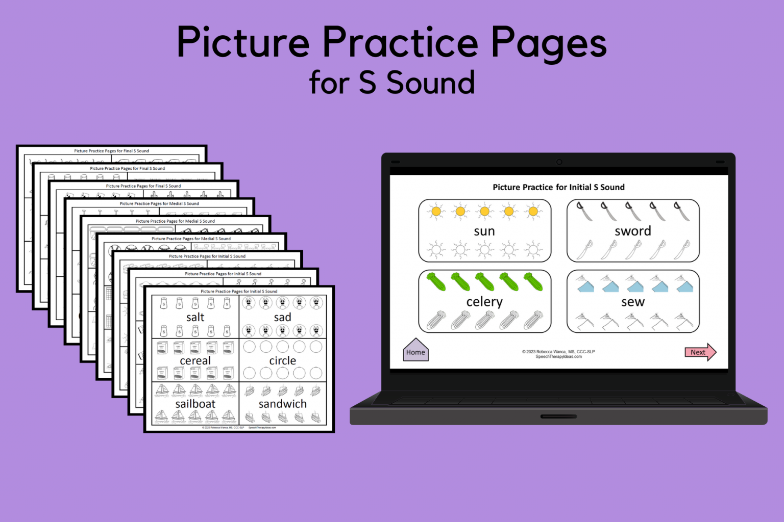 Picture Practice Pages for S Sound | Speech Therapy Ideas