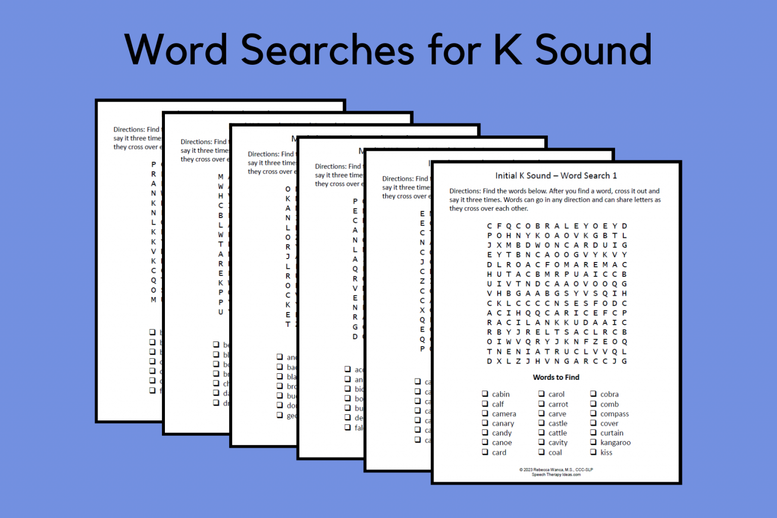 Word Searches for K Sound | Speech Therapy Ideas