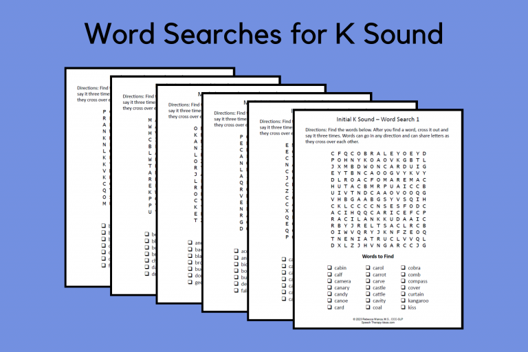 Word Searches for K Sound | Speech Therapy Ideas