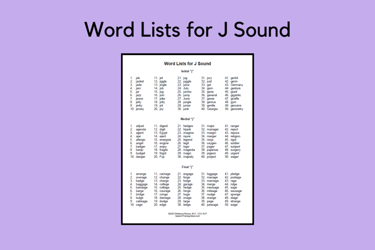 Word Lists for J Sound | Speech Therapy Ideas