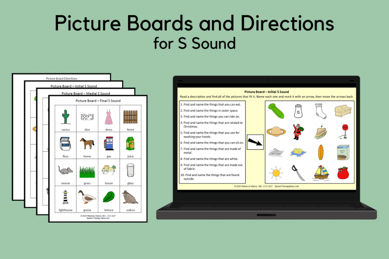 Picture Boards and Direction Following for S Sound | Speech Therapy Ideas
