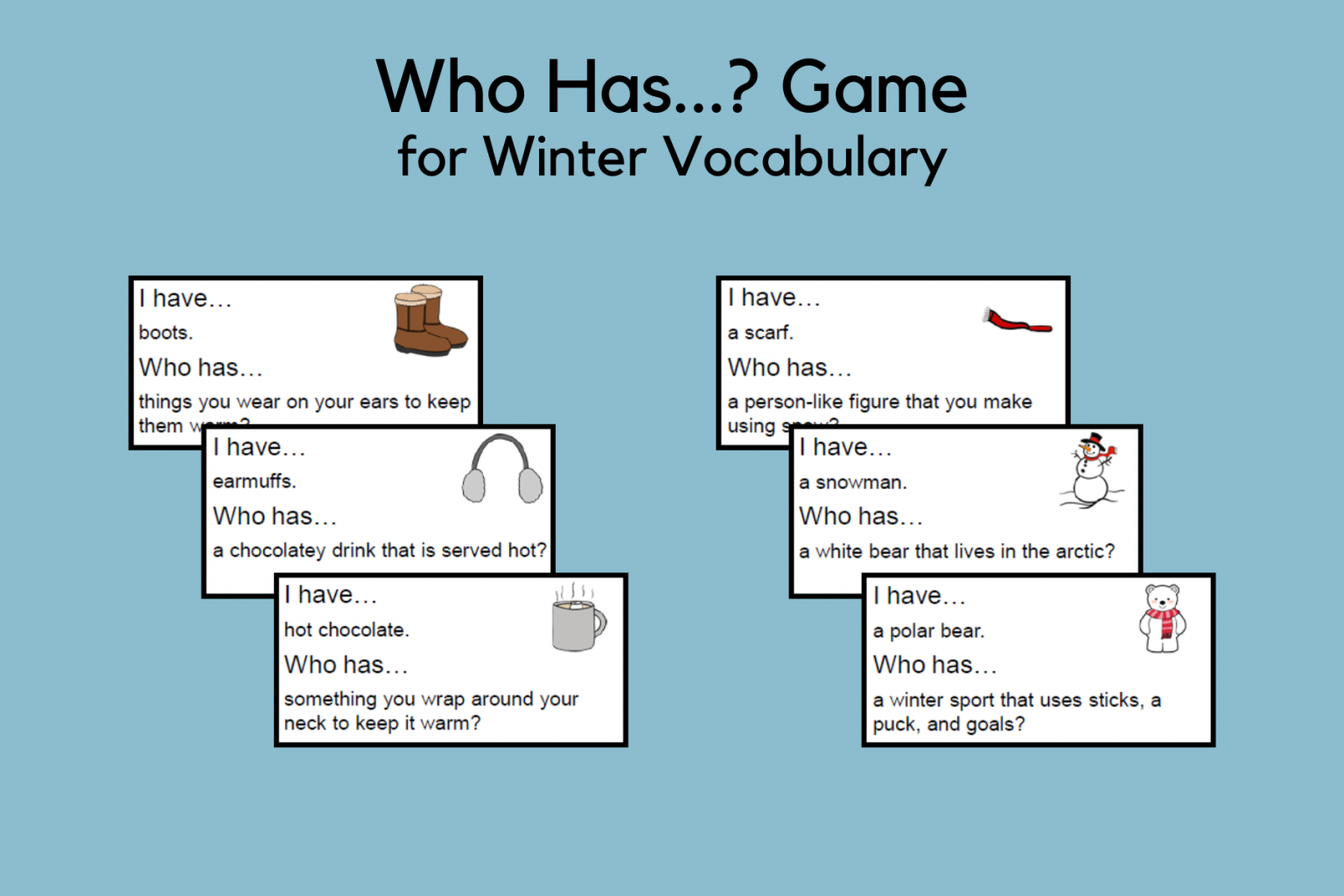 Who Has…? Game Cards for Winter Theme | Speech Therapy Ideas
