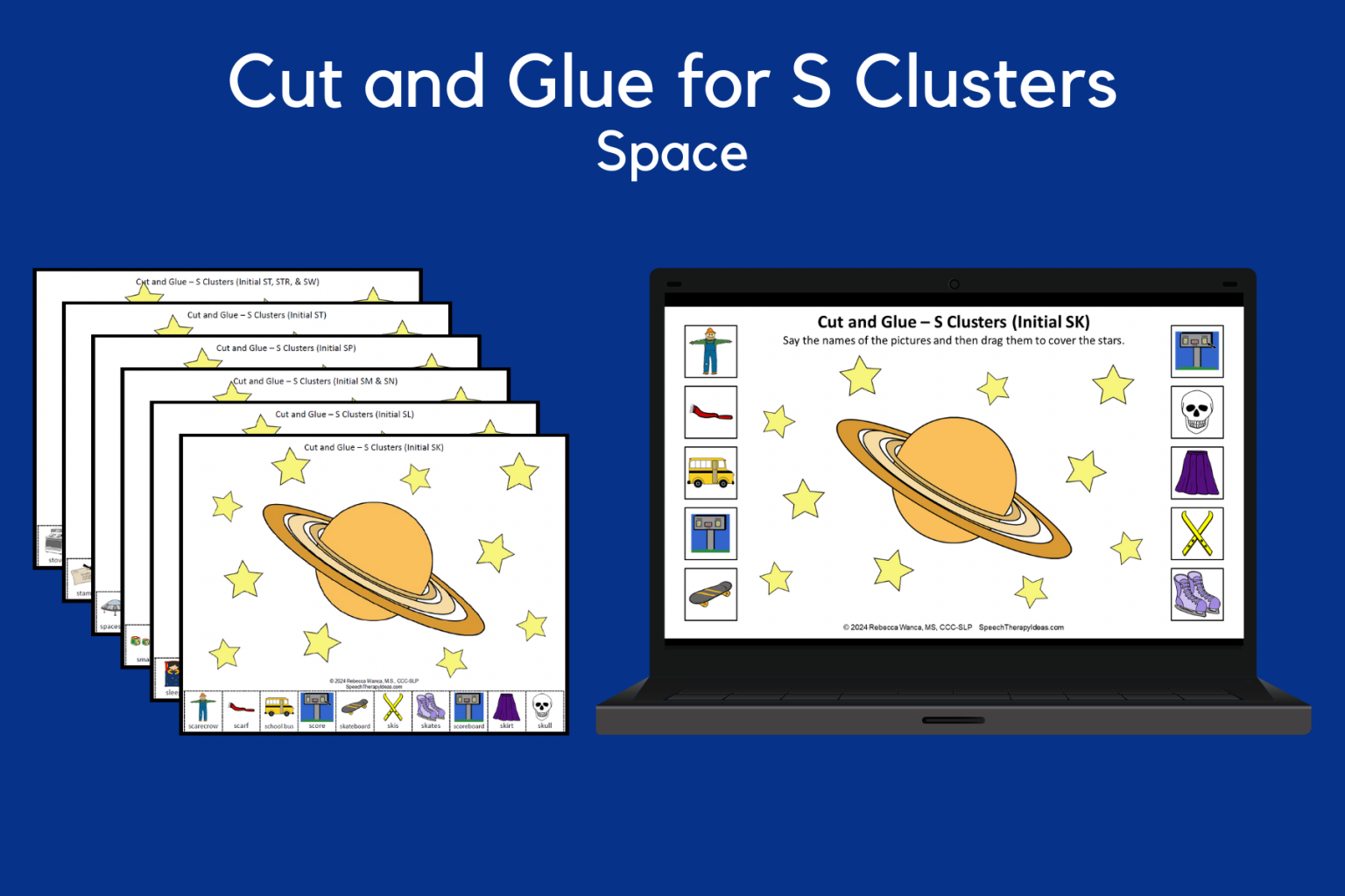 Cut and Glue for S Clusters – Outer Space | Speech Therapy Ideas