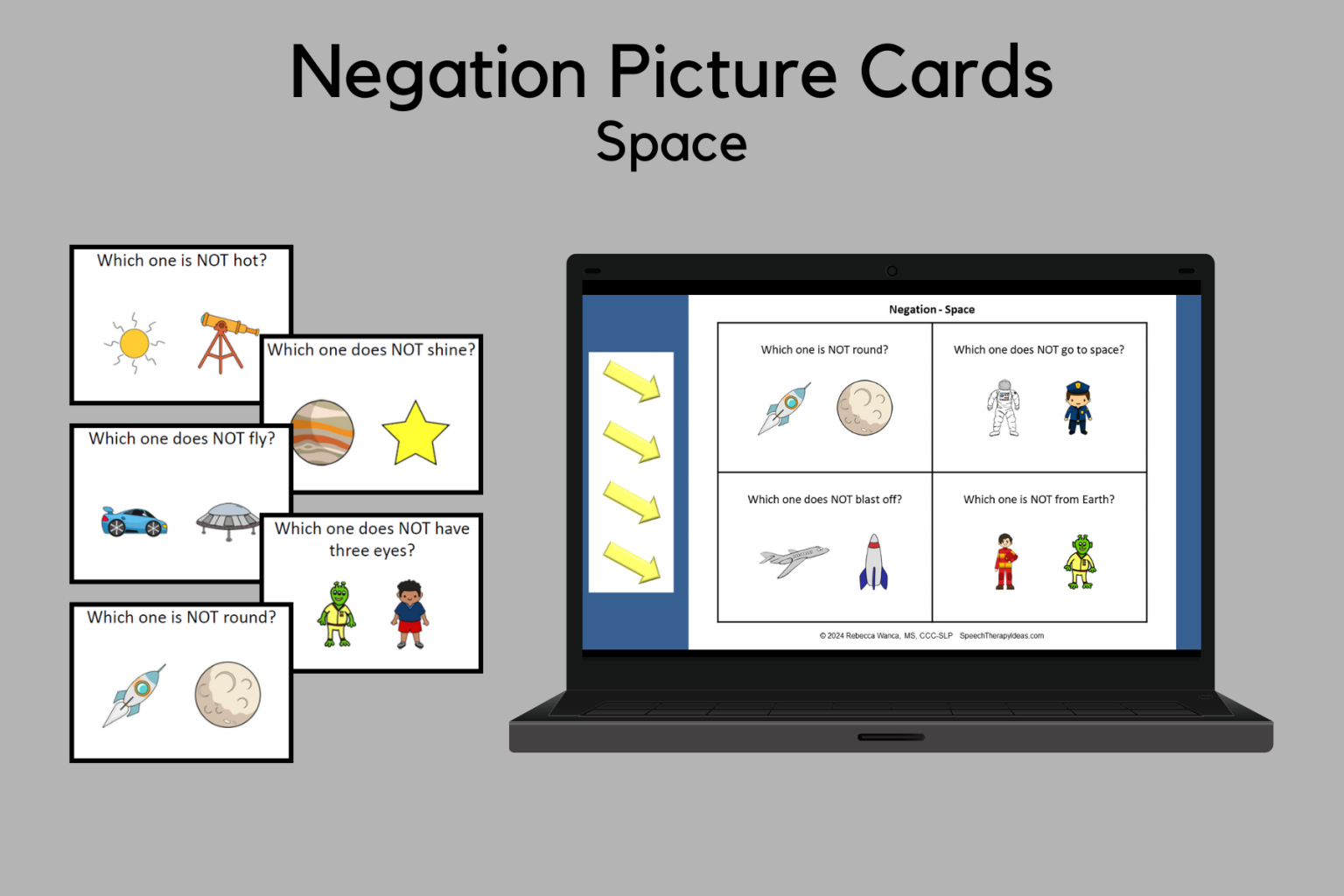 Negation Picture Cards – Space | Speech Therapy Ideas