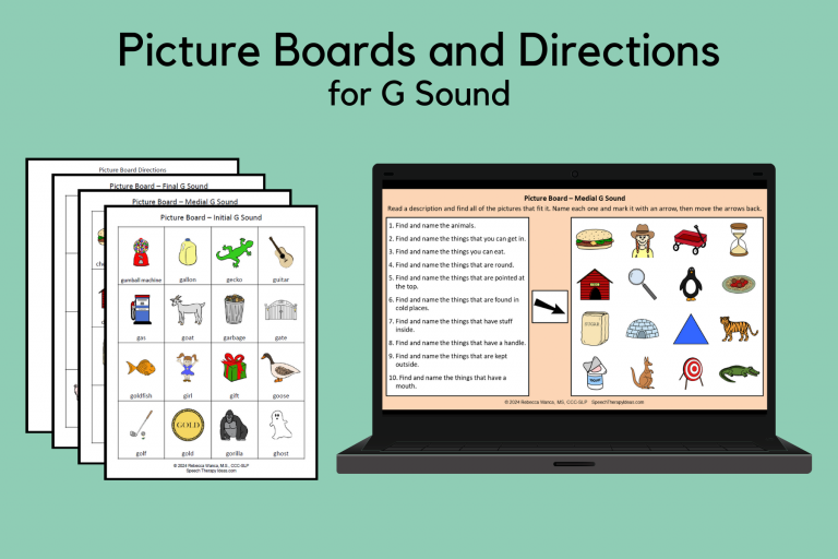 Picture Boards and Direction Following for G Sound | Speech Therapy Ideas
