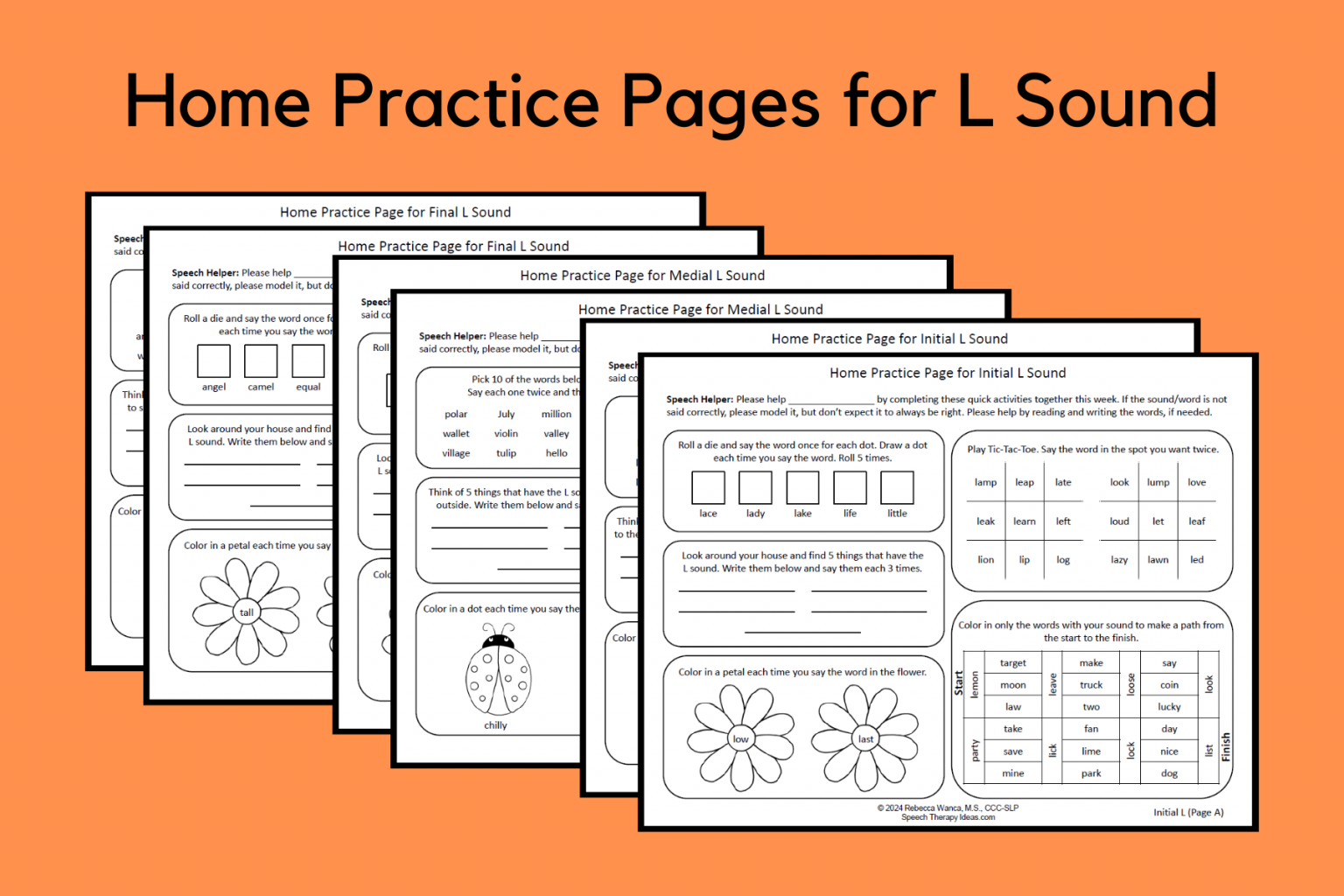 Home Practice Pages for L Sound | Speech Therapy Ideas