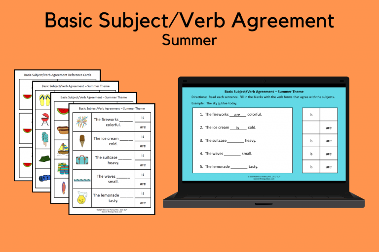 Basic Subject & Verb Agreement – Summer Theme | Speech Therapy Ideas