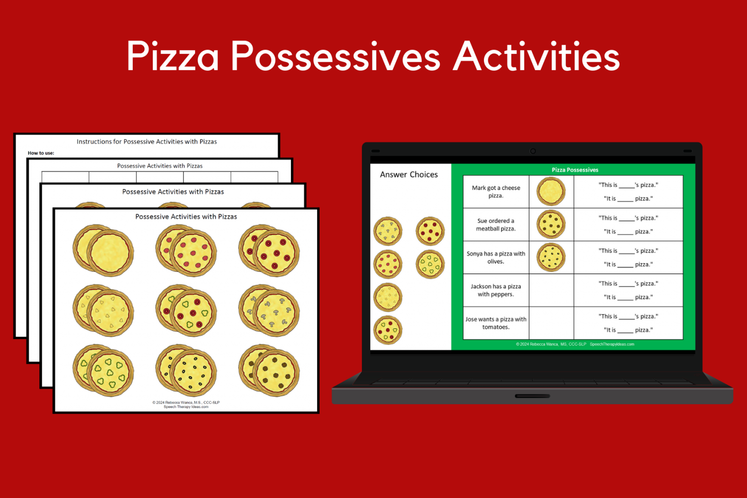 Pizza Possessives Activities | Speech Therapy Ideas
