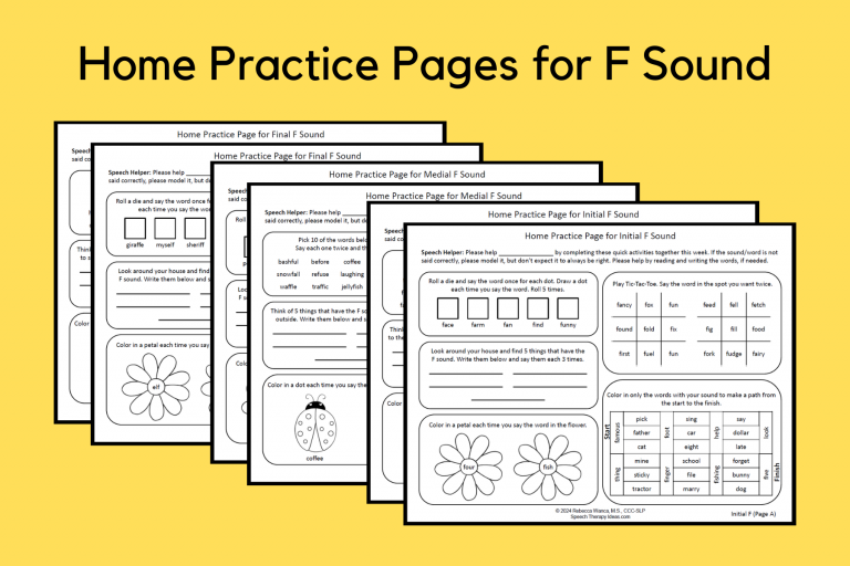 Home Practice Pages for F Sound | Speech Therapy Ideas