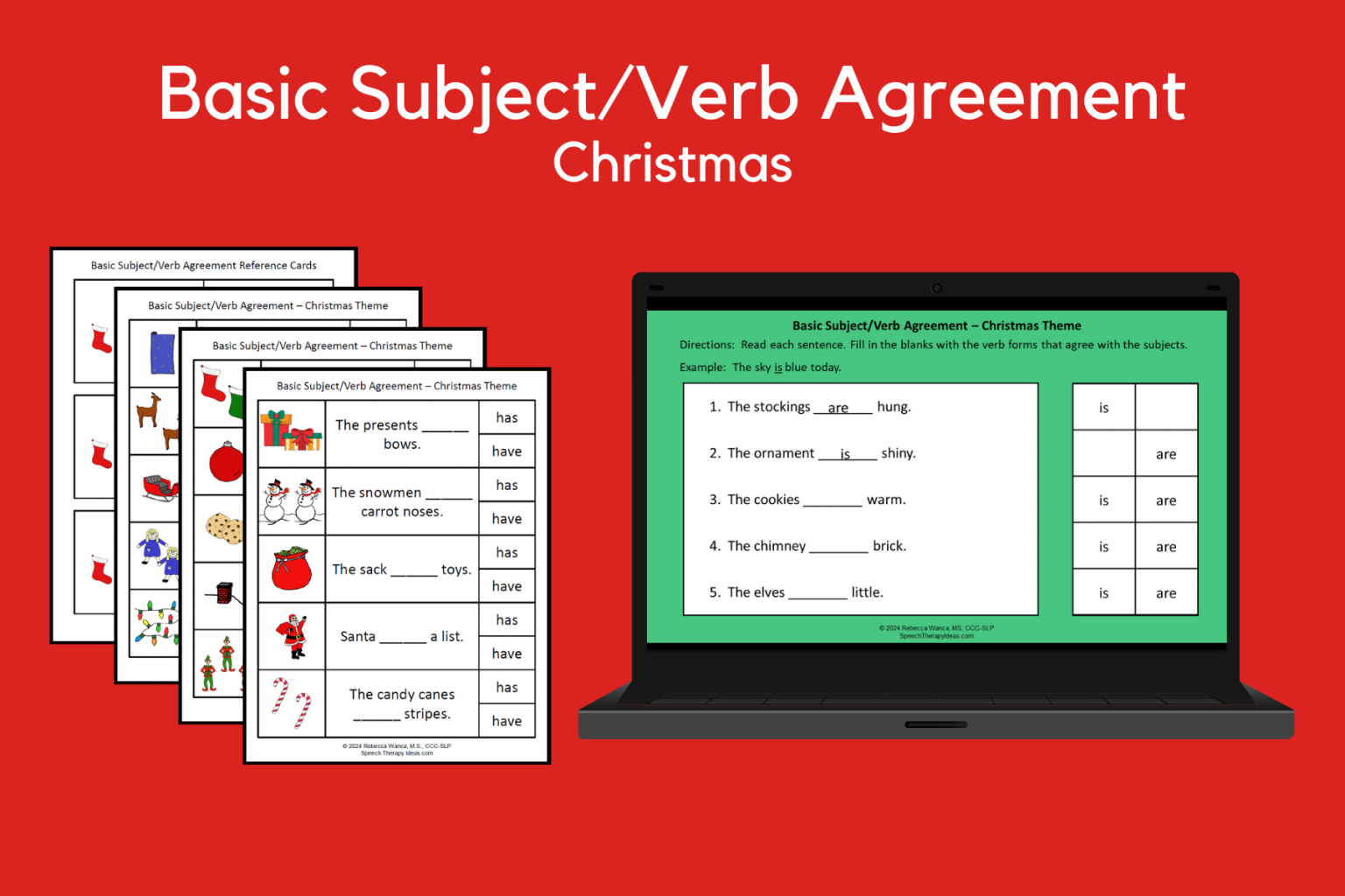 Basic Subject & Verb Agreement – Christmas Theme | Speech Therapy Ideas