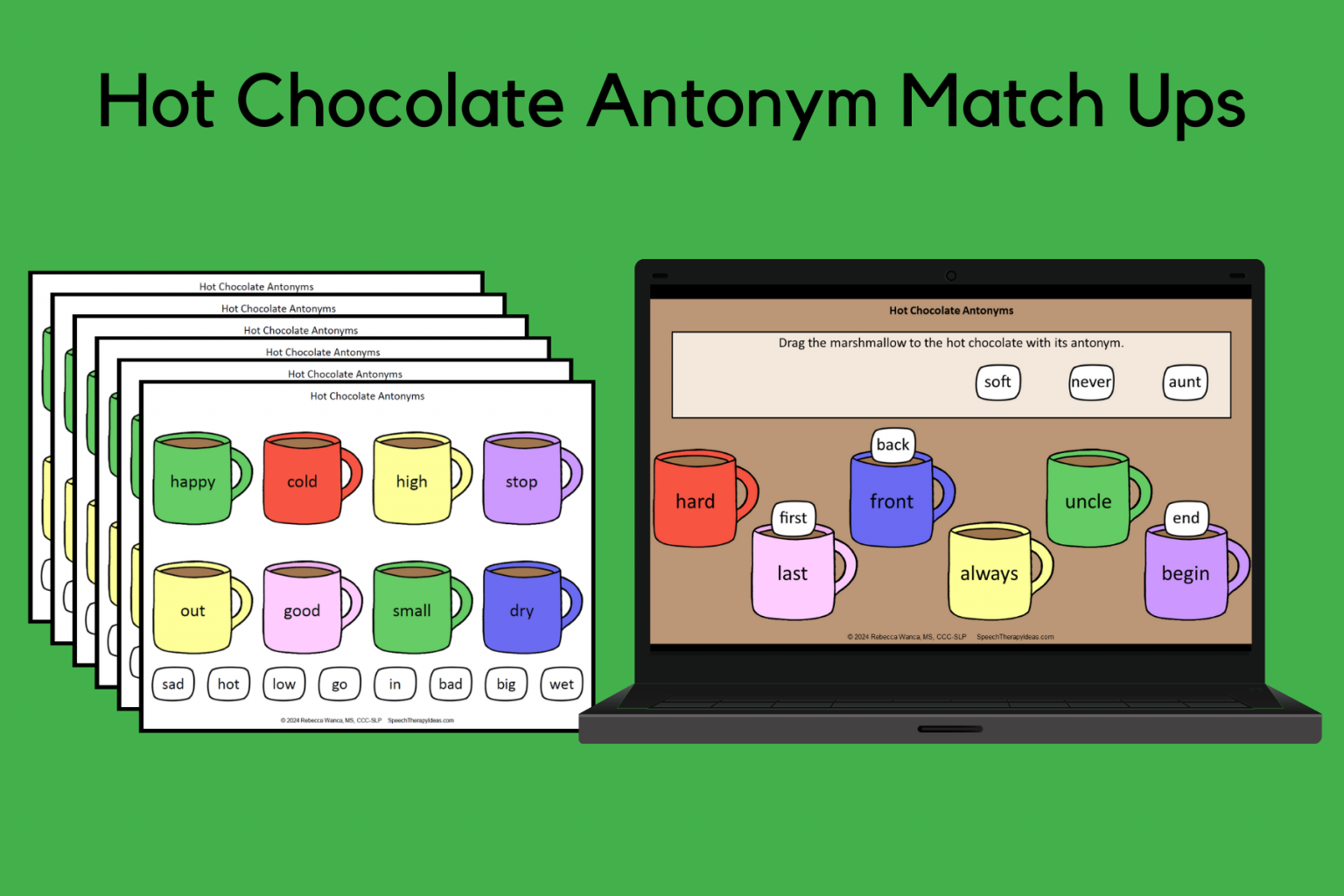 Hot Chocolate Antonym Match Ups | Speech Therapy Ideas