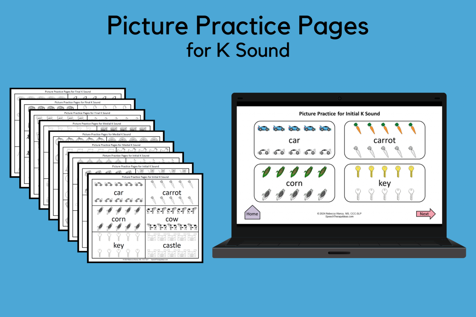 Picture Practice Pages for K Sound | Speech Therapy Ideas