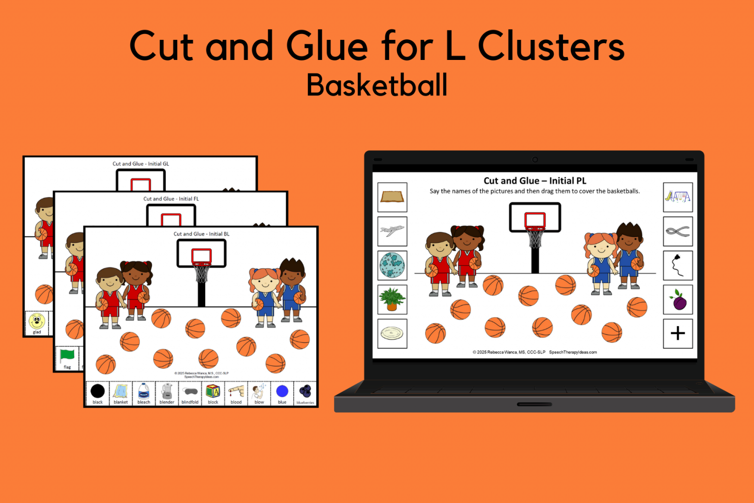 Cut and Glue for L Clusters – Basketball | Speech Therapy Ideas
