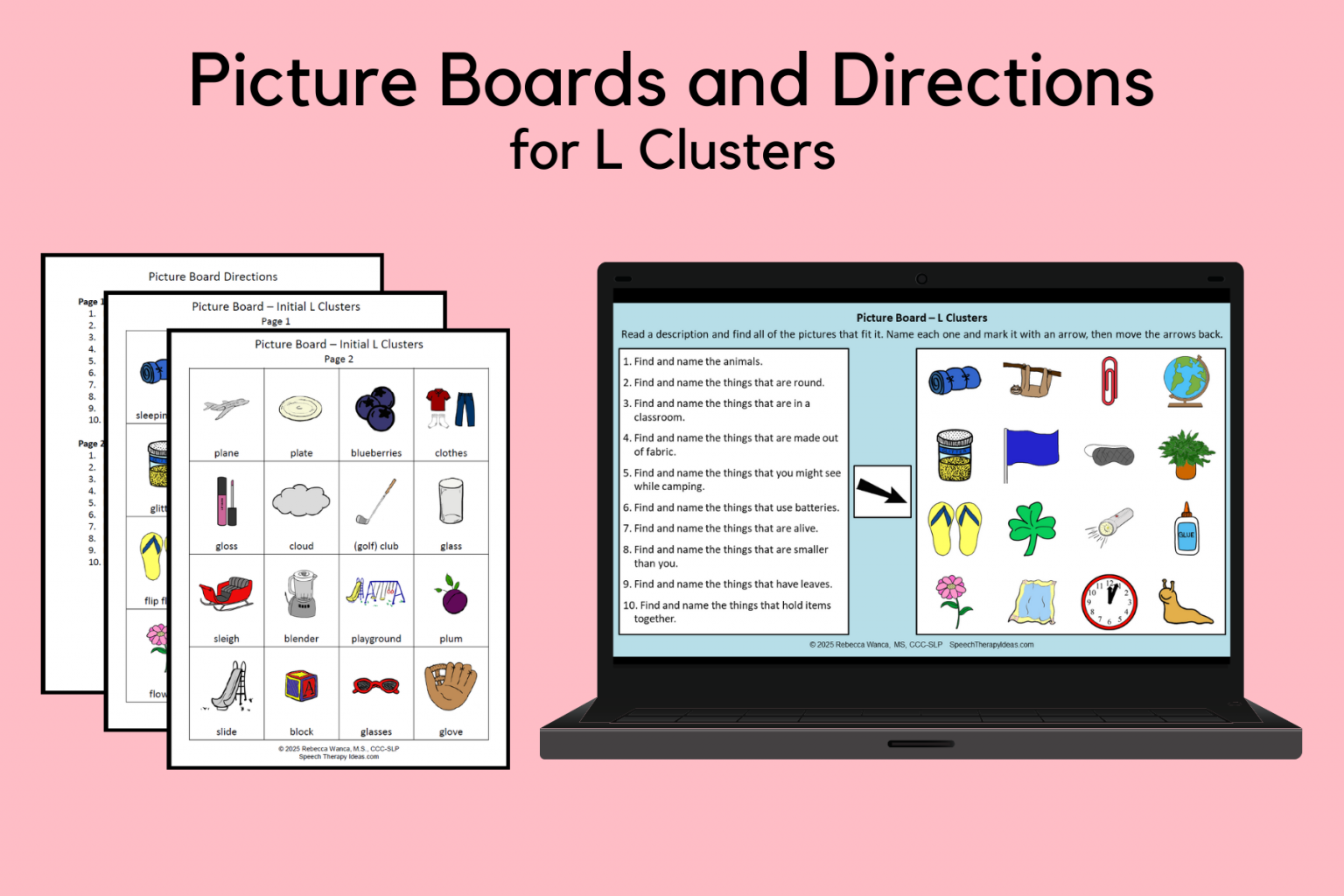 Picture Boards and Direction Following for L Clusters | Speech Therapy ...