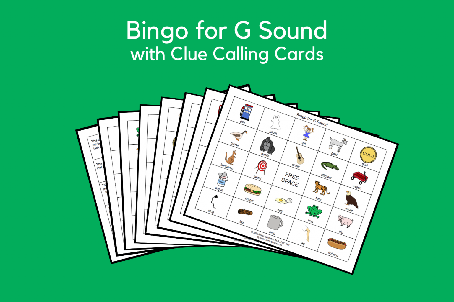 Bingo Games with Clues for G Sound | Speech Therapy Ideas