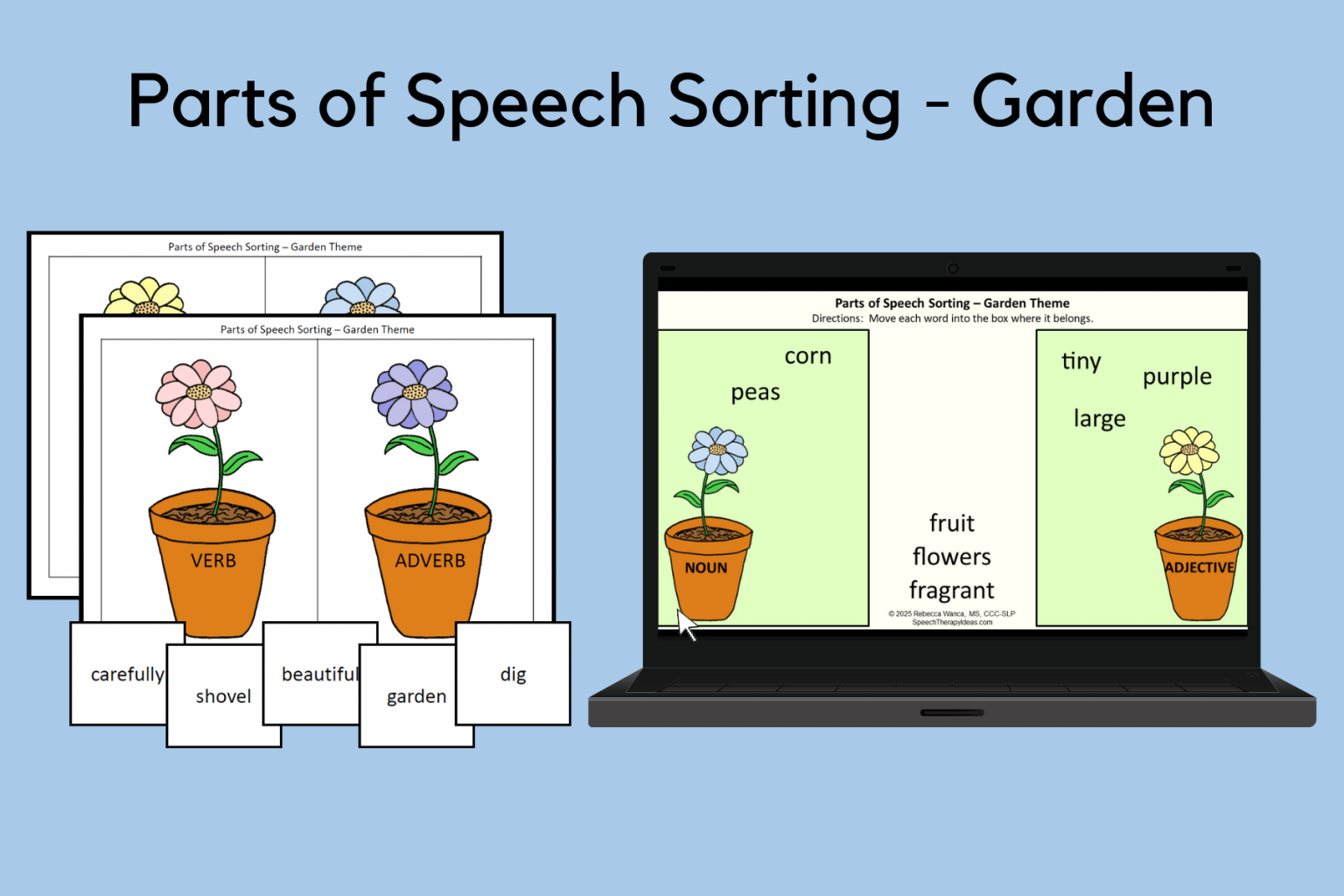 Parts of Speech Sorting – Garden Theme | Speech Therapy Ideas