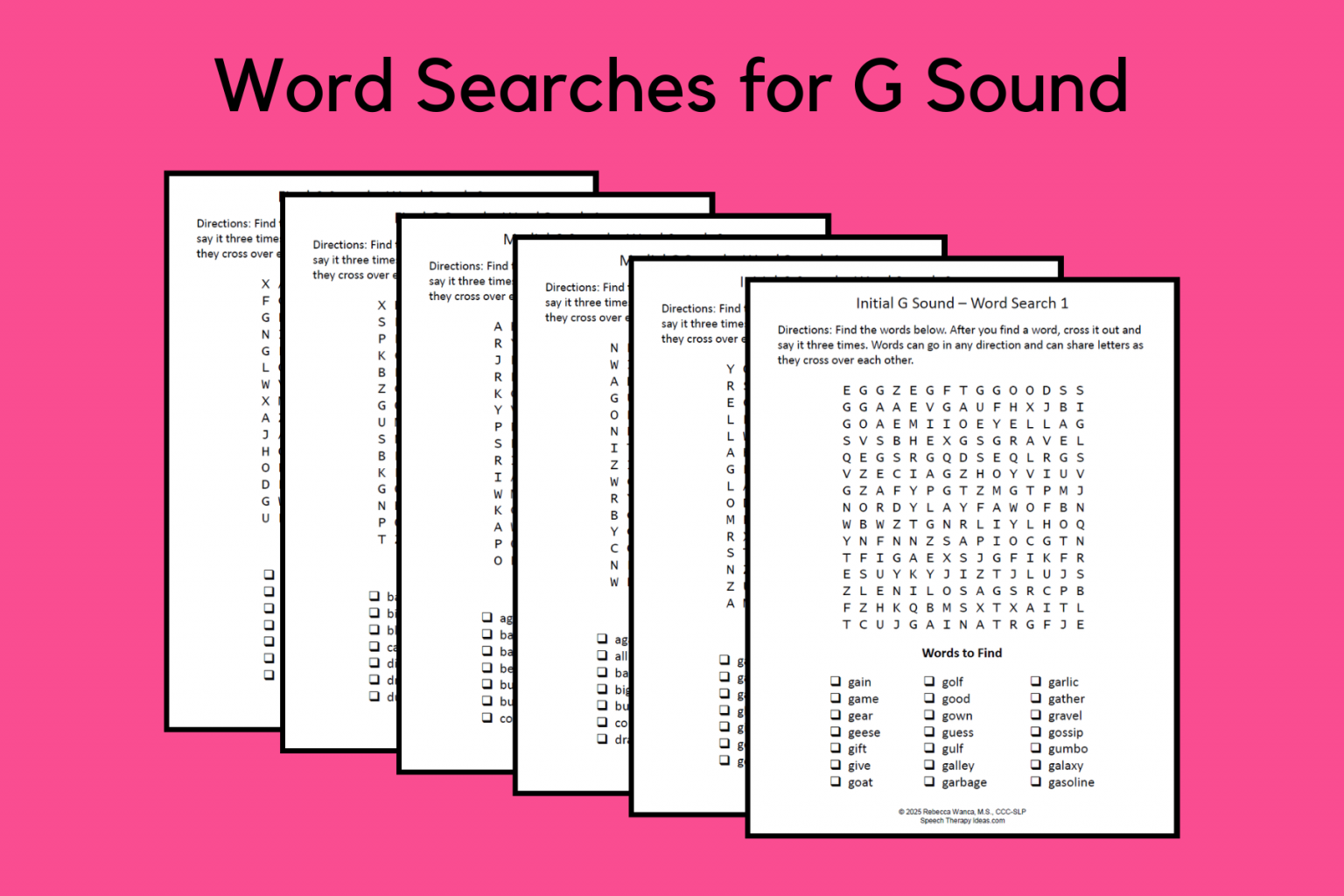 Word Searches for G Sound | Speech Therapy Ideas