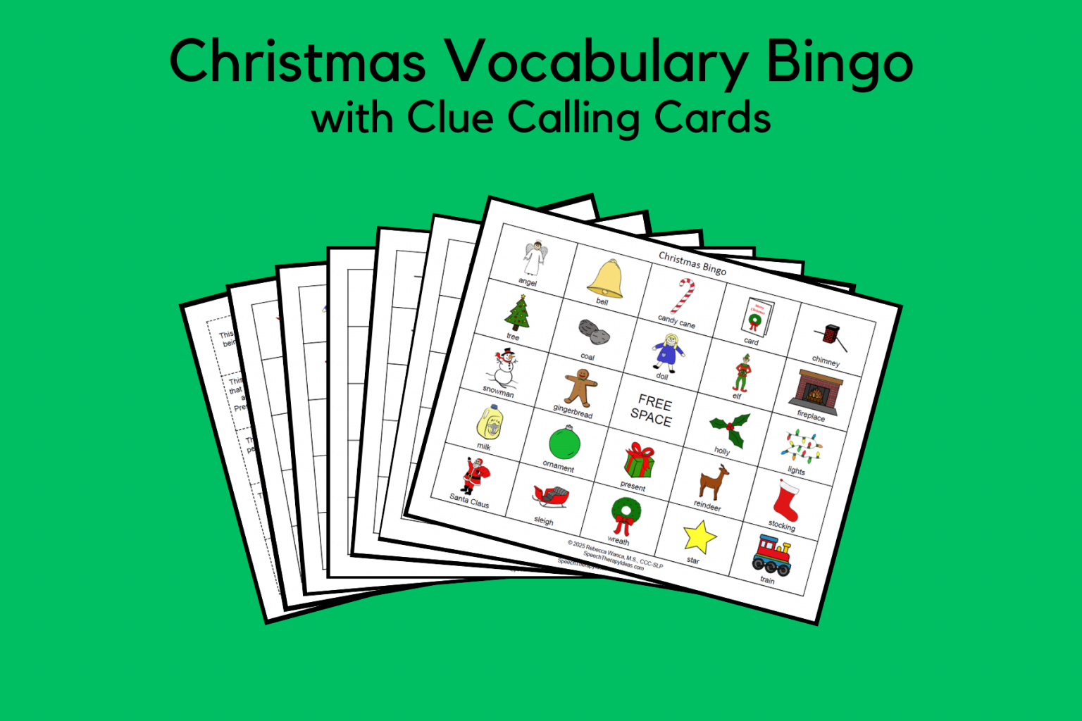 Christmas Vocabulary Bingo with Clue Calling Cards | Speech Therapy Ideas