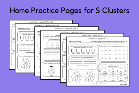 Home Practice Pages for S Clusters | Speech Therapy Ideas