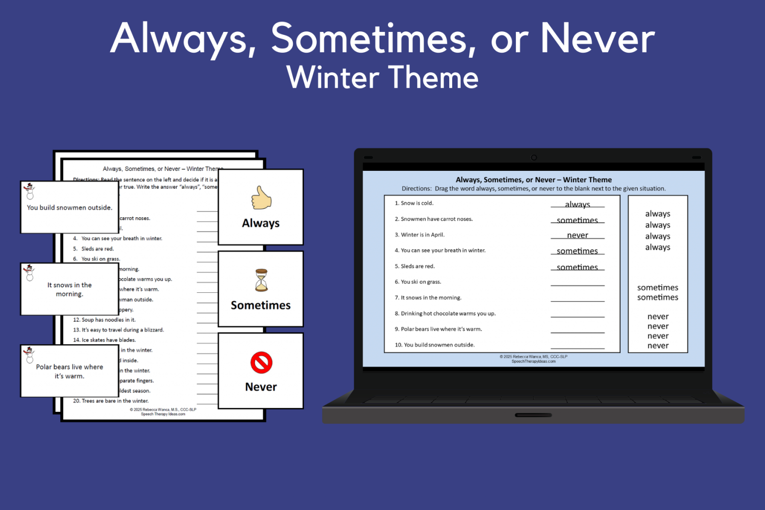 Always, Sometimes, or Never – Winter Theme | Speech Therapy Ideas