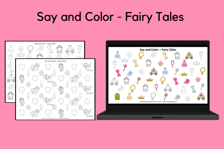 Say and Color Pages – Fairy Tales Theme | Speech Therapy Ideas