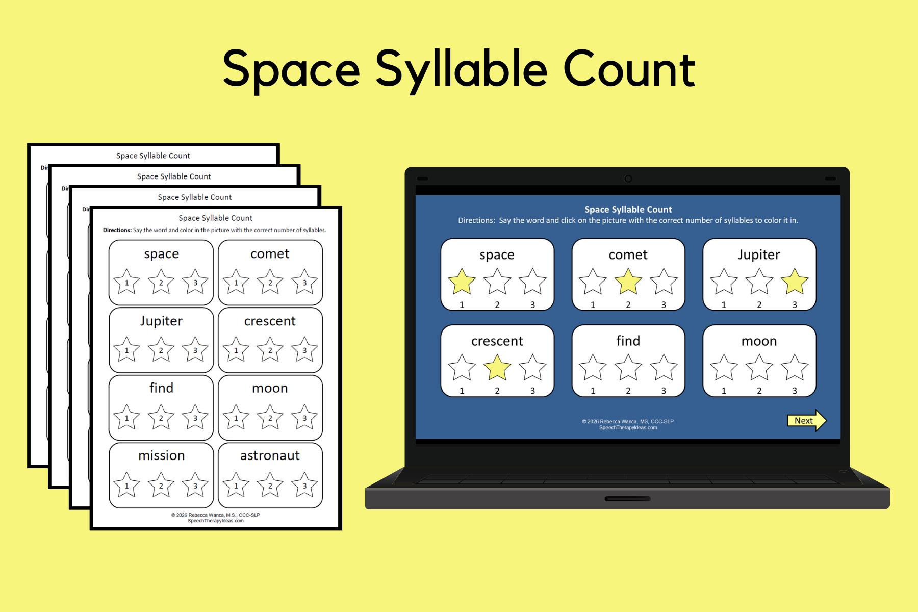 Space Syllable Count | Speech Therapy Ideas