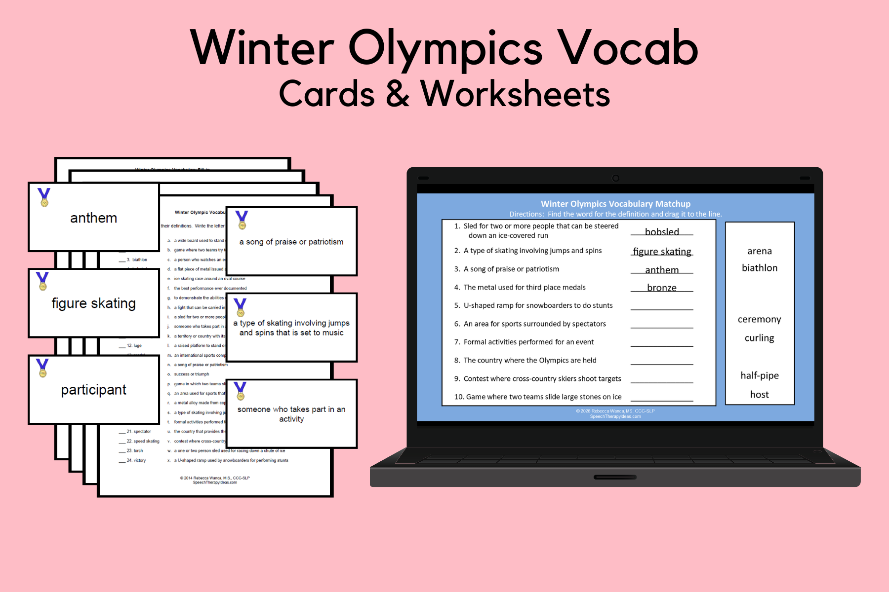 Winter Olympics Vocabulary Game Cards and Worksheets | Speech Therapy Ideas