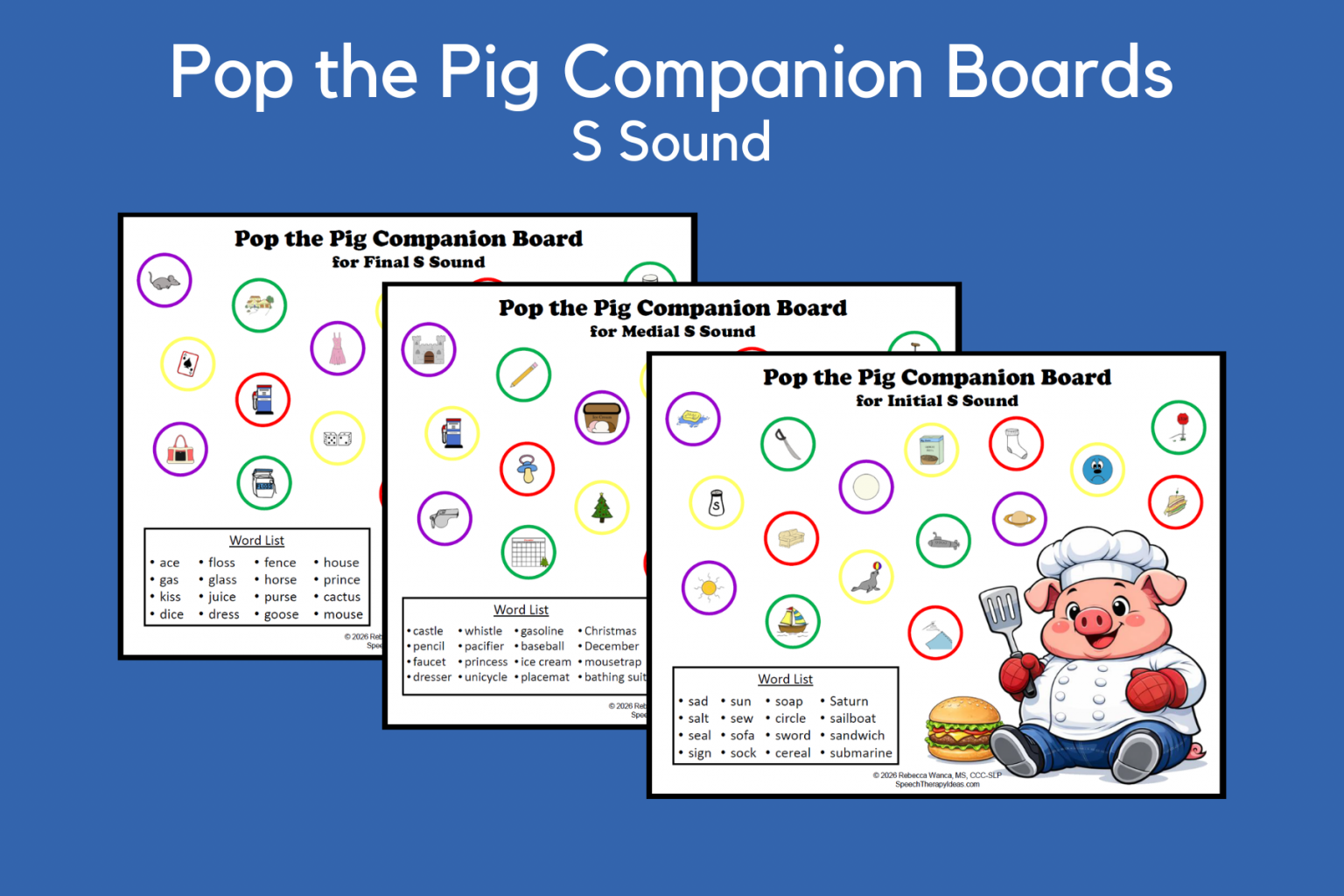Pop the Pig Companion Boards for S Sound | Speech Therapy Ideas